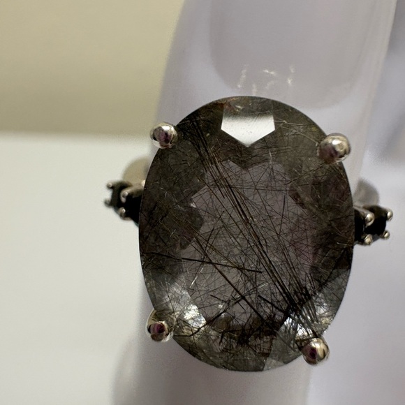 Jewelry | Elegant Black Rutile Needles Quartz Silver Gemstone Ring ...